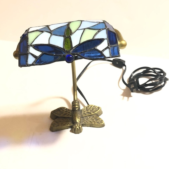 elements | Accents | Elements Tiffany Blue Stain Glass Dragon Fly Lamp ...